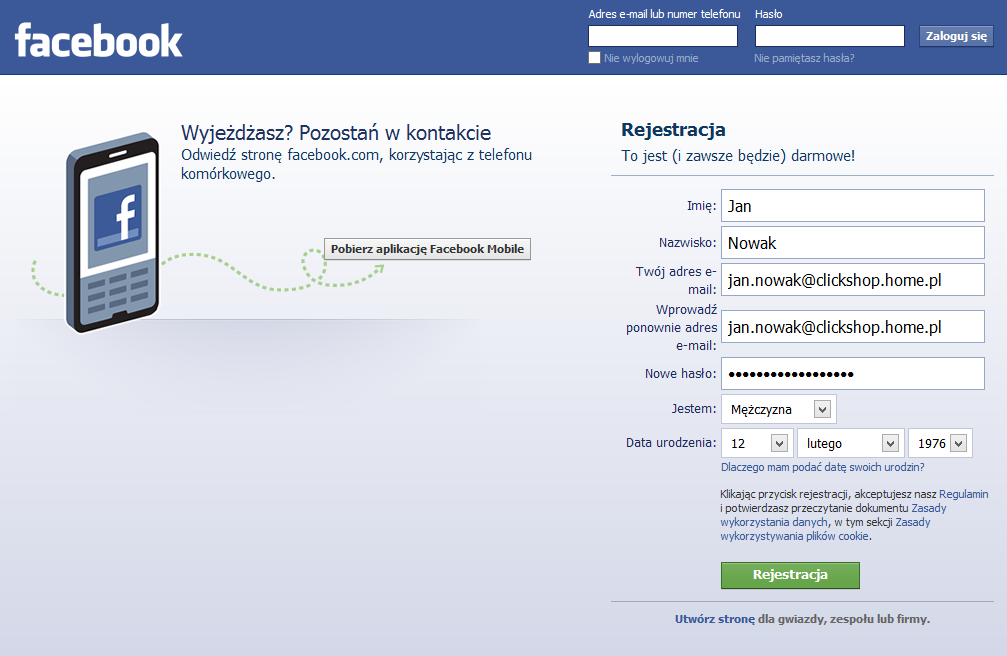 Jak zarejestrować konto na Facebooku? » Pomoc | home.pl