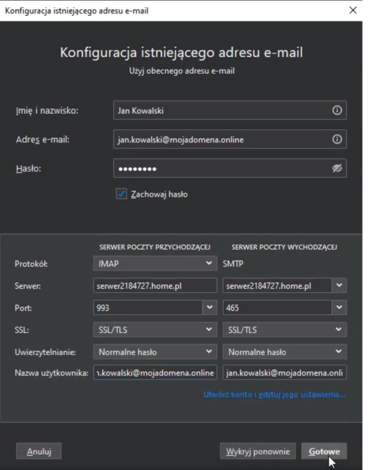 Konfiguracja programu pocztowego - Mozilla Thunderbird » Pomoc | home.pl