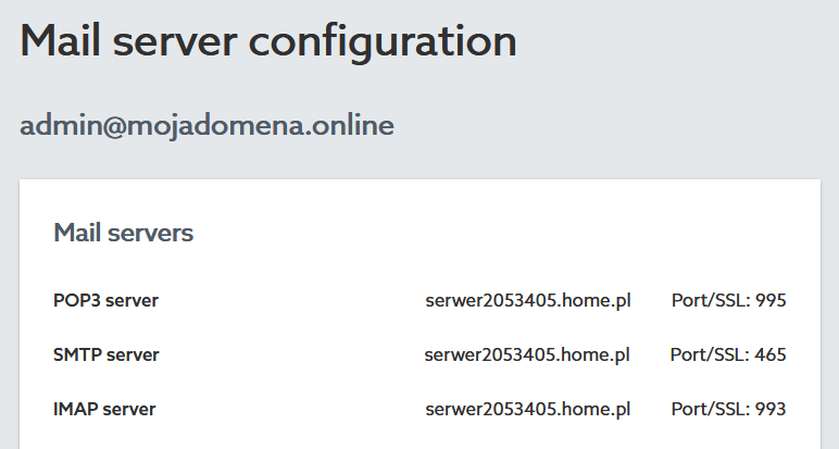 Find your email server's IMAP and SMTP information » Pomoc | home.pl